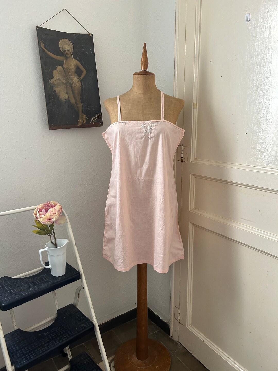Vintage 1920s Peach Cotton Flapper Slip Dress Size Large Maria Monogram ...