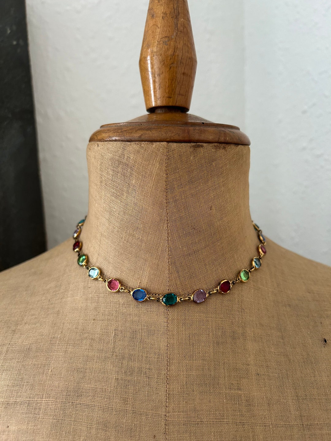 Vintage Rainbow Glass Jewel Collar Necklace - Etsy