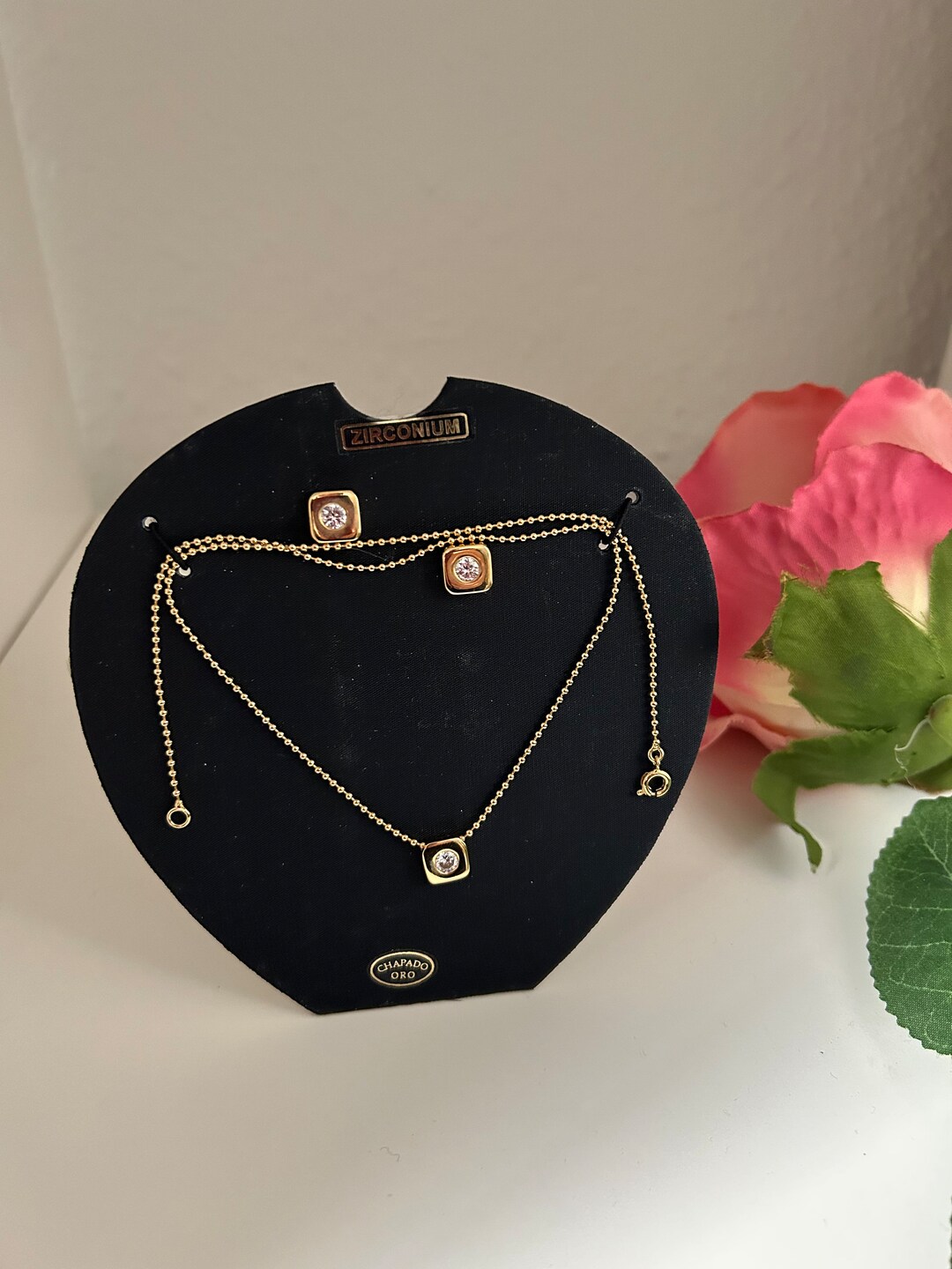 Vintage Zirconium Gold Plated Clear Crystal Square Jewel Minimalist ...