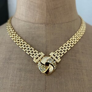 Vintage 90s Gold Plated Brick Chain Necklace, Crystal Pinwheel Pendant ...
