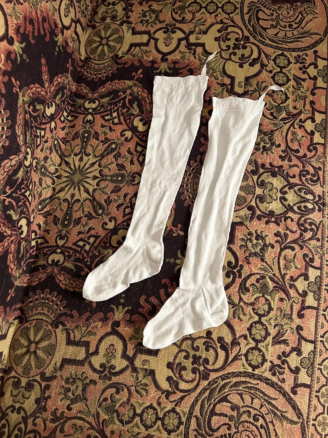 Antique Victorian Knitted Cotton Stockings PP Monogram. 19th Century ...