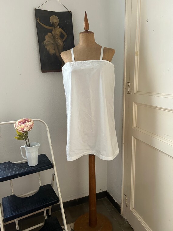 1920s White Cotton Sleeveless Flapper Nightshirt Cami… - Gem