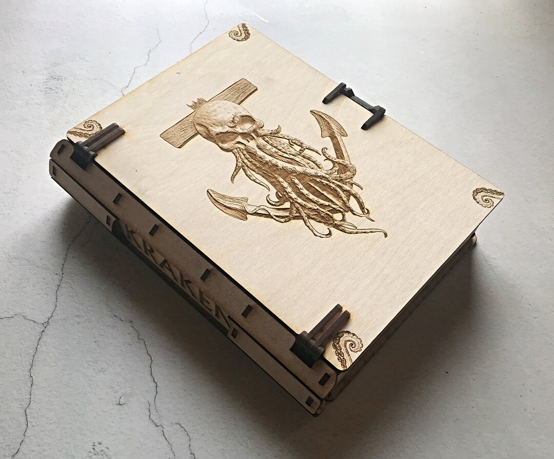 Cthulhu Kraken Book Box. the Kraken Awakes, Lovecraft Wooden Box. Sea ...