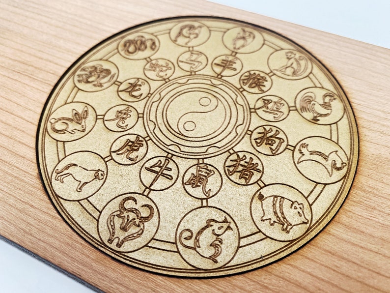 Chinese Horoscope Box Cherry Wood With Golden Inset - Etsy