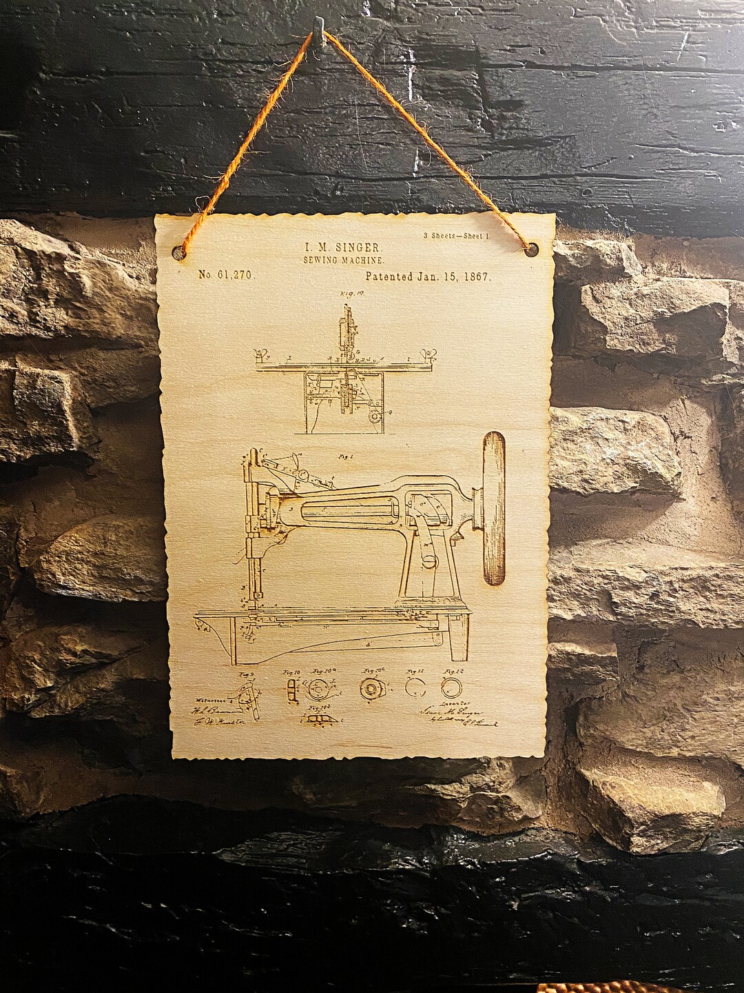 Sewing Machine Wooden Patent Print - Engraved Wooden Sign - Mothers Day ...