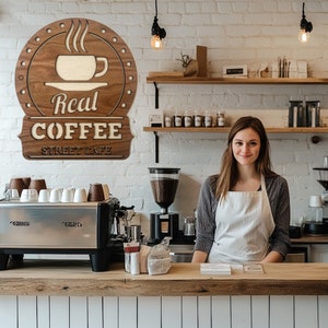 Real Coffee Customisable Signs for Cafes & Bars – Warm Wooden Signage ...