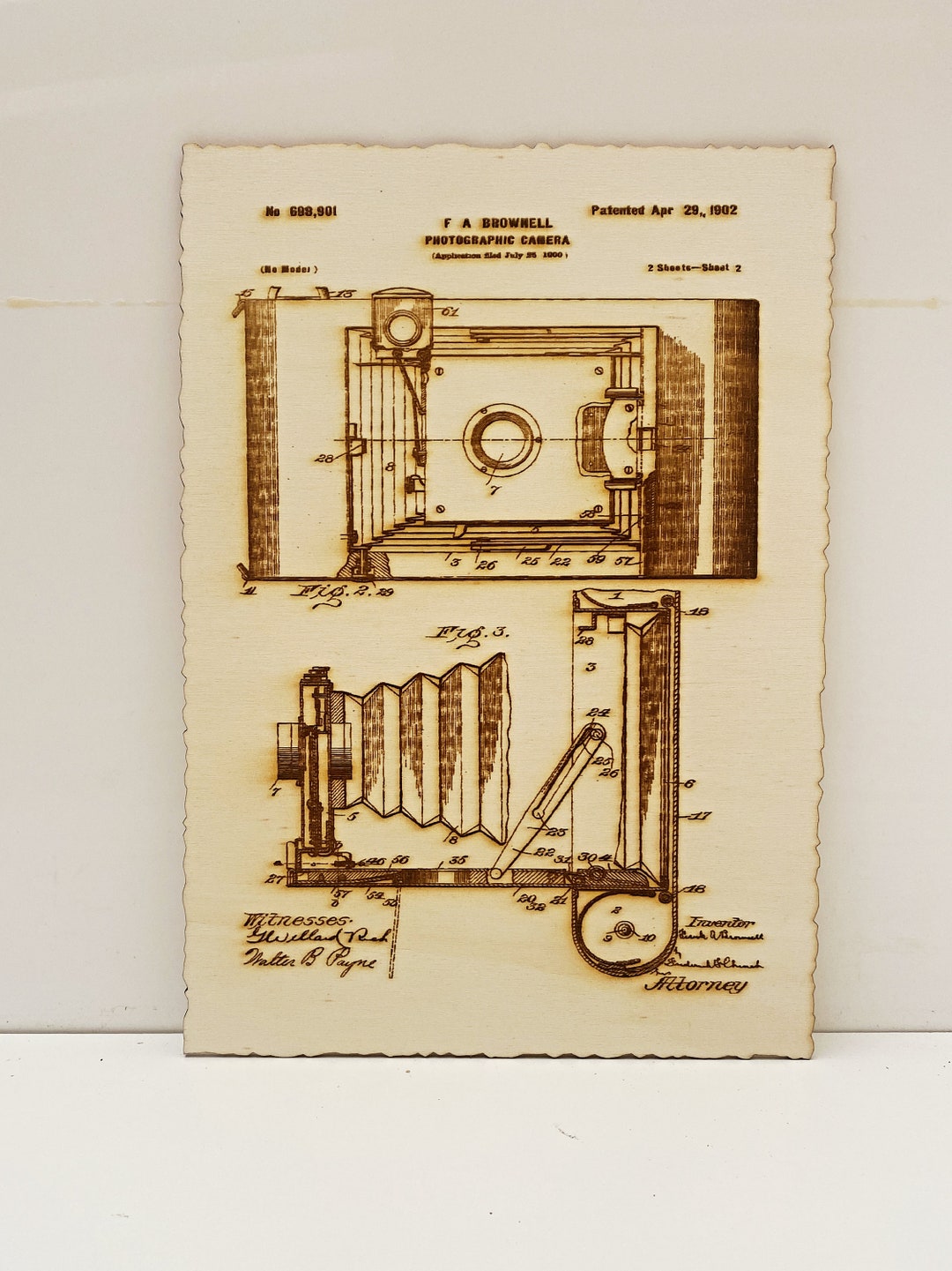 Camera Patent Engraved on Wood - Vintage Patent Box and Bellows Camera ...