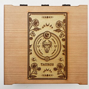 Taurus april 20 May 20 Cherry Wood Box Star Sign Astrology Jewels or ...