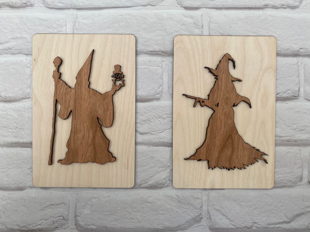 Magical Wooden Bathroom Signs With a Witch and Wizard for Your Toilet ...