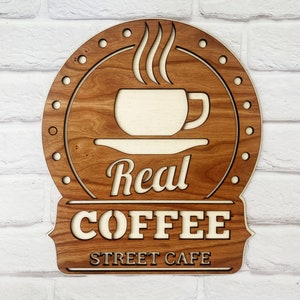 Real Coffee Customisable Signs for Cafes & Bars – Warm Wooden Signage ...