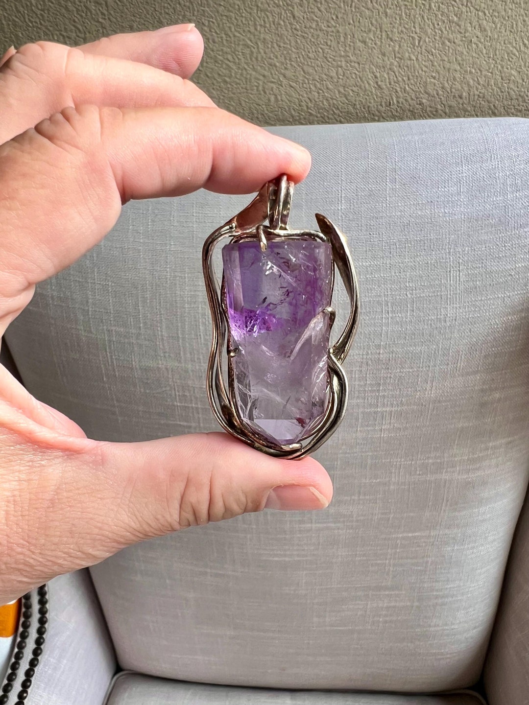 Art Nouveau Amethyst Pendant - Vintage Silver Pendant - Light Colored ...