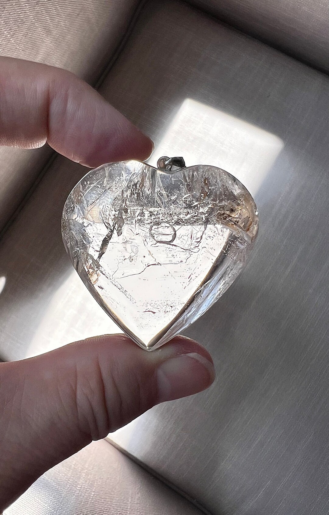 Superb Heart Shape Enhydro Quartz Pendant With Chain Bubble Moving in a ...