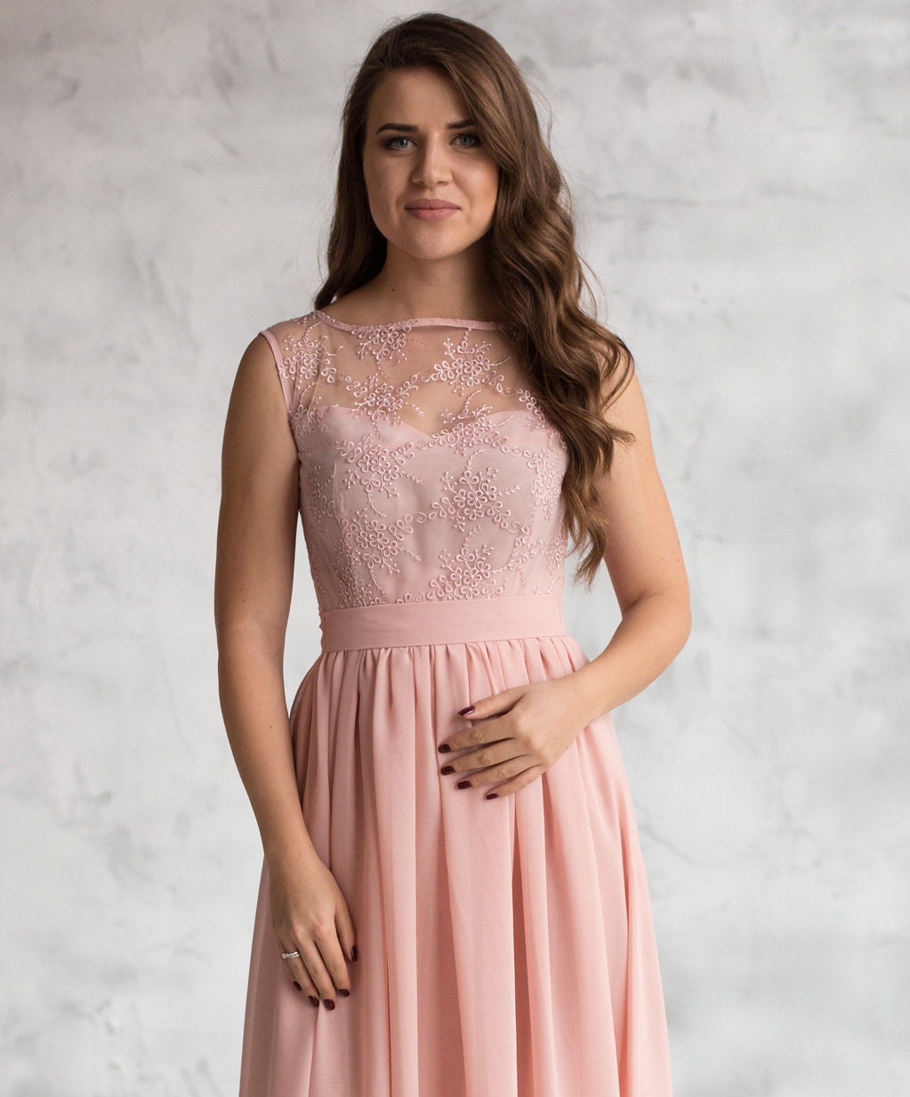 Sleeveless Blush Long Dress With Lace Top / Woman Formal - Etsy