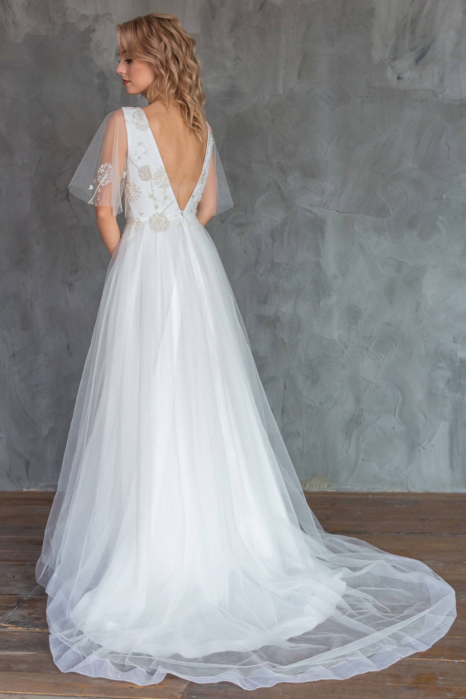 Dandelion Embroidery Wedding Dress: Romantic Bridal Gown - Etsy