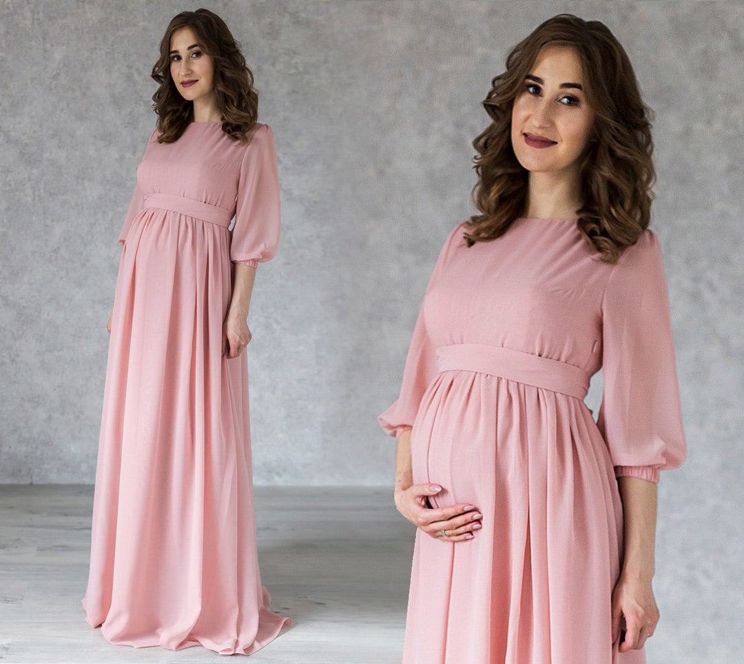Elegance Blush Maternity Dress / Long Chiffon Formal Dress for Future ...