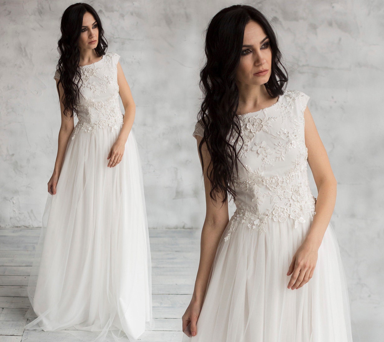 Magic Bridal Gown / Flower embroidery lace wedding dress / | Etsy