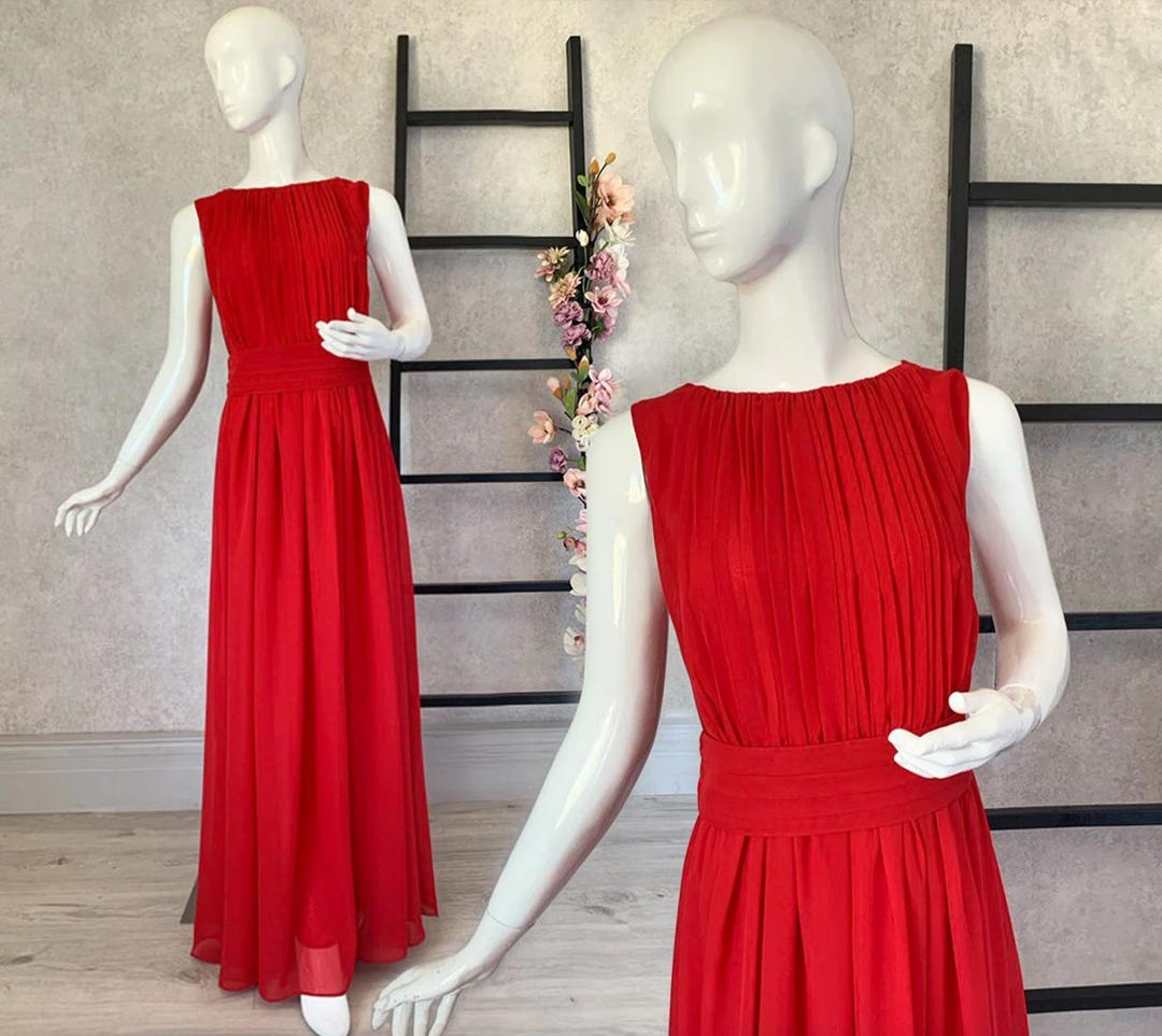 Final Sale! Greek Goddess Dress – Red Grecian Draped Chiffon Maxi Gown ...