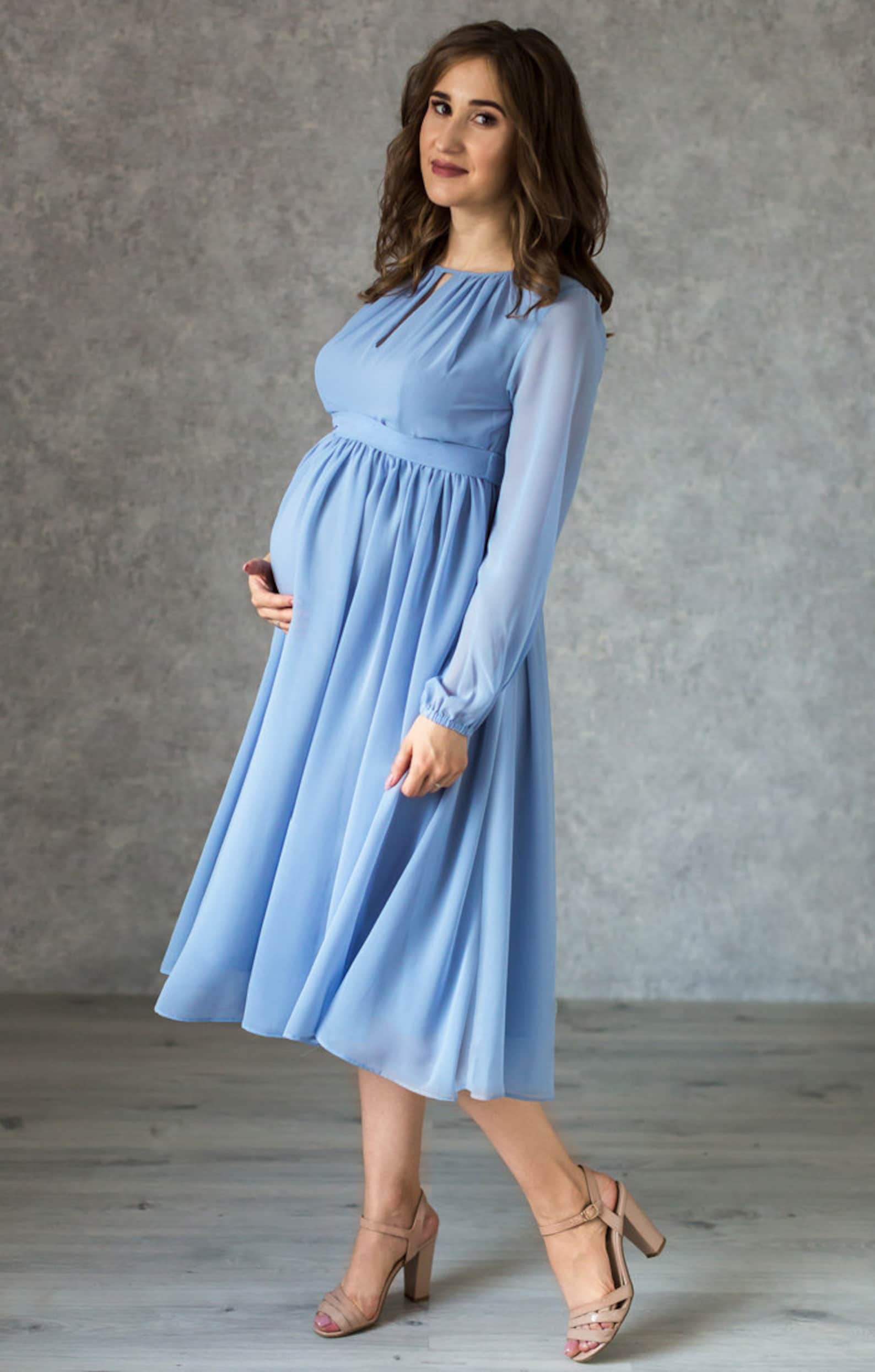 Maternity Cocktail Flowy Dress With Long Sleeves / Midi dress | Etsy