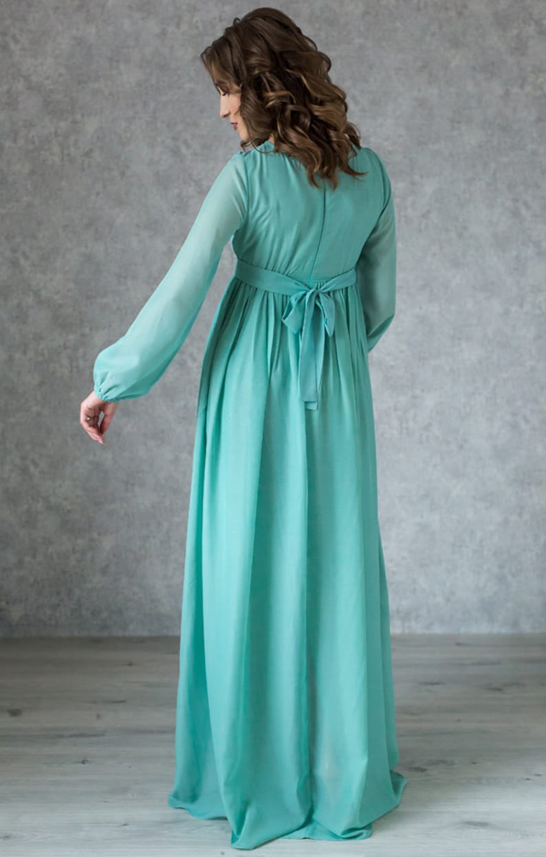 Maternity Sage Flowy Dress With Long Sleeves / Long Full - Etsy