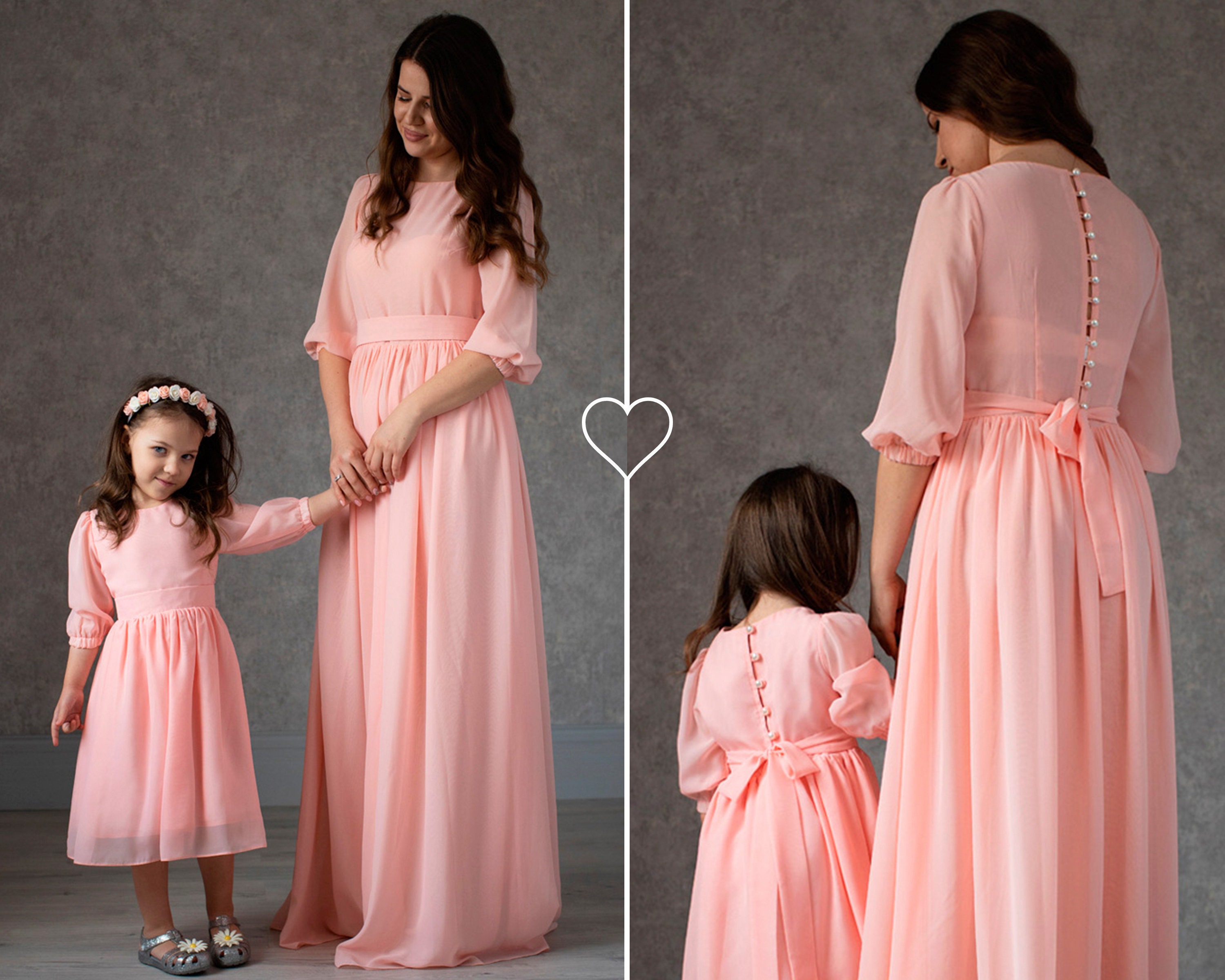 Family matching dresses in peach mother and daughter outfits | Etsy