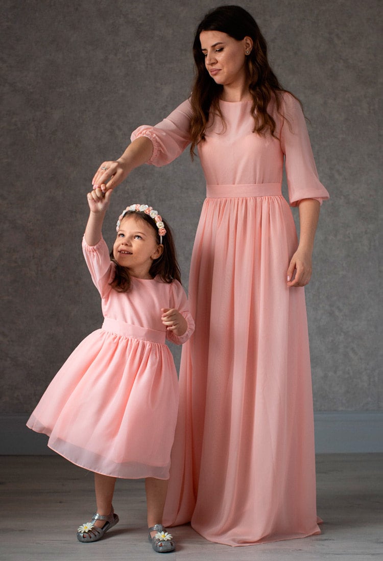 Family matching dresses in peach mother and daughter outfits | Etsy