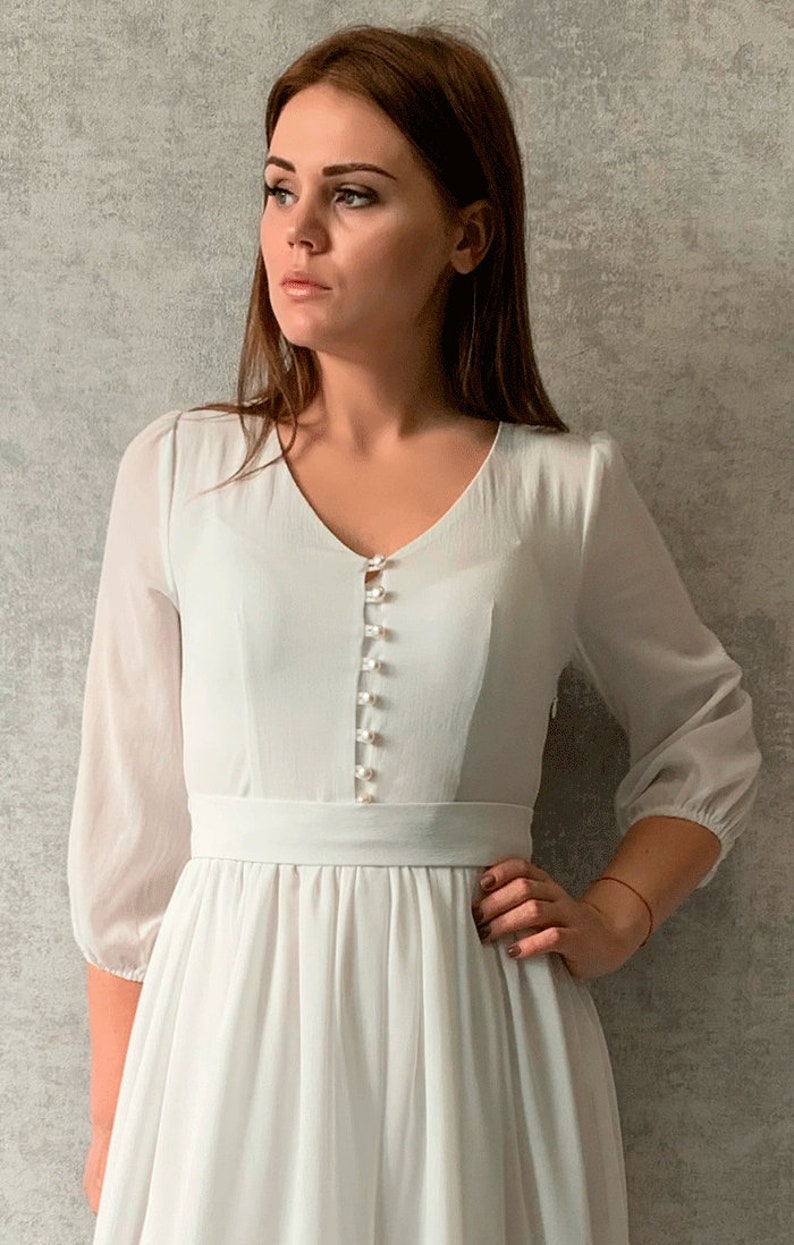 Elegance Midi Chiffon Flowy Dress / Ivory Midi Gown / Woman - Etsy