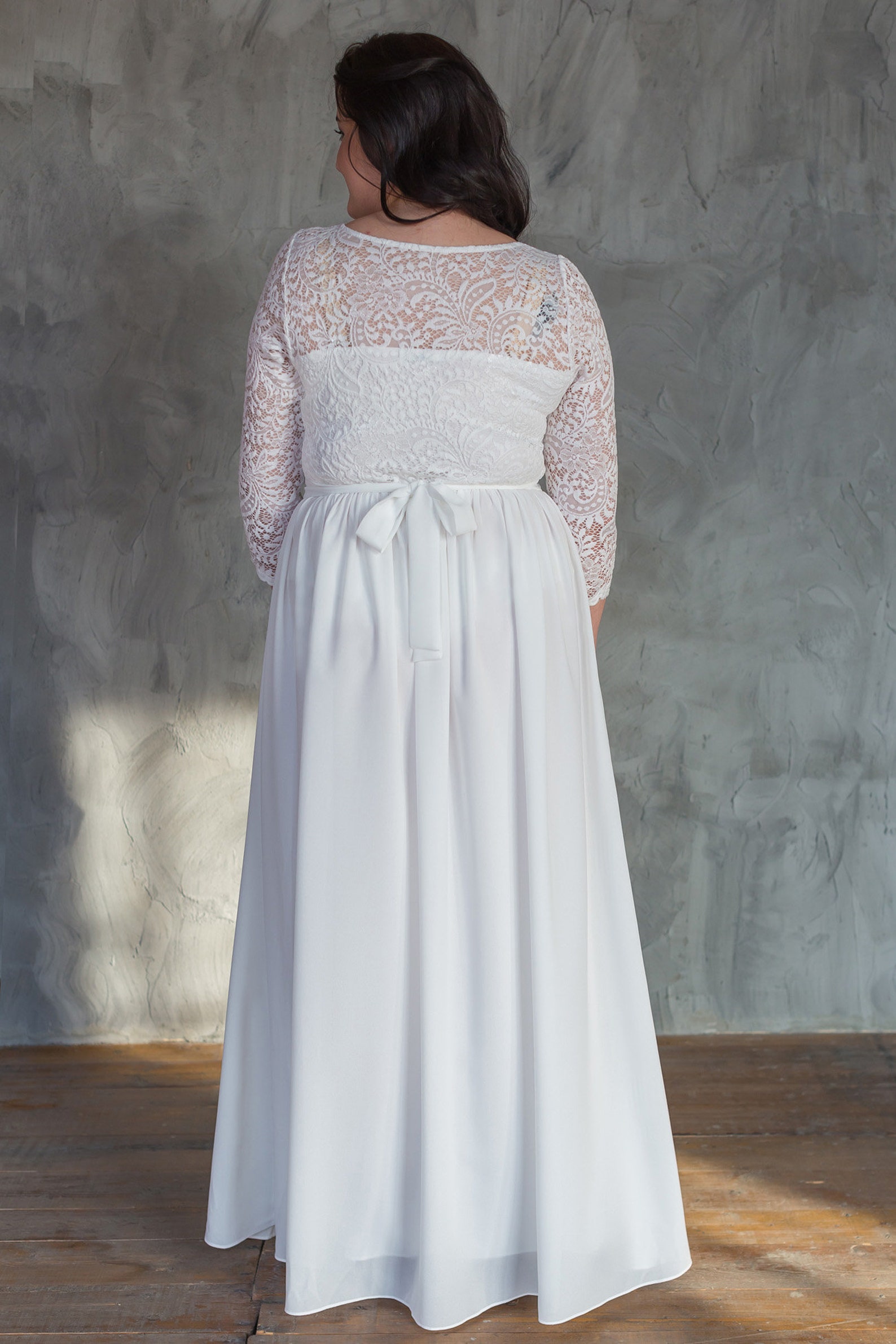 Ivory Wedding Dress With Lace Top and Sleeves / Women Formal - Etsy