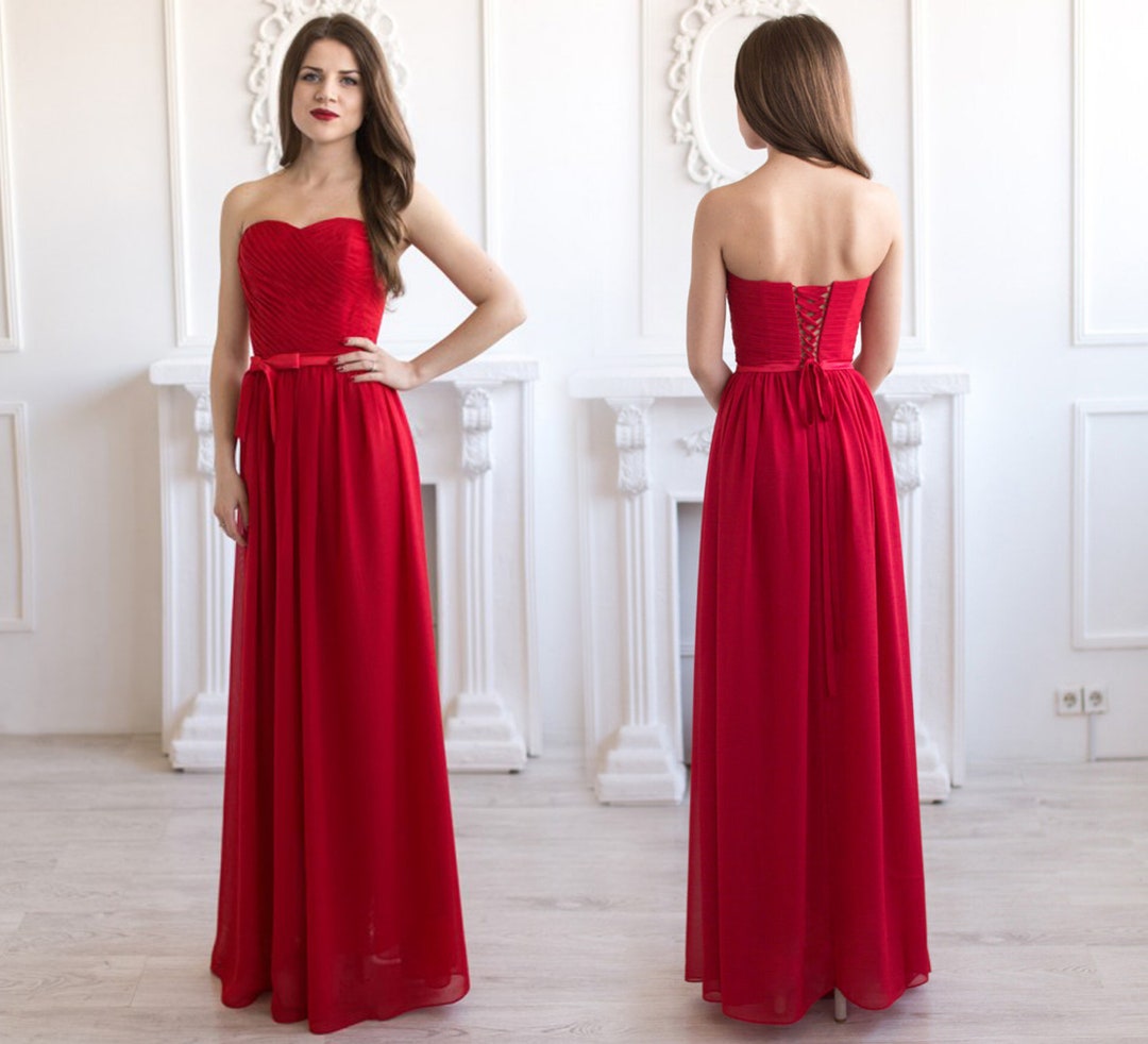 SALE 50% M, L Red Chiffon Maxi Dress, Bridesmaid Dress, Evening Dress ...