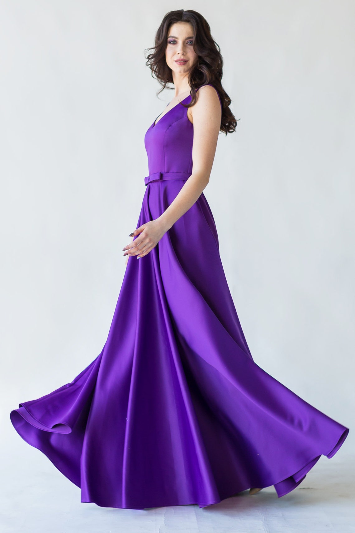 Blue Violet Satin Evening Dress With Corset Lace-up and Full - Etsy