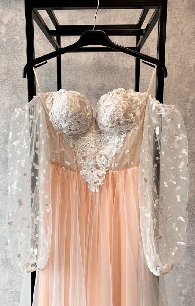 Bohemian Wedding Dress with Built-in Bra / Nude color lining | Etsy