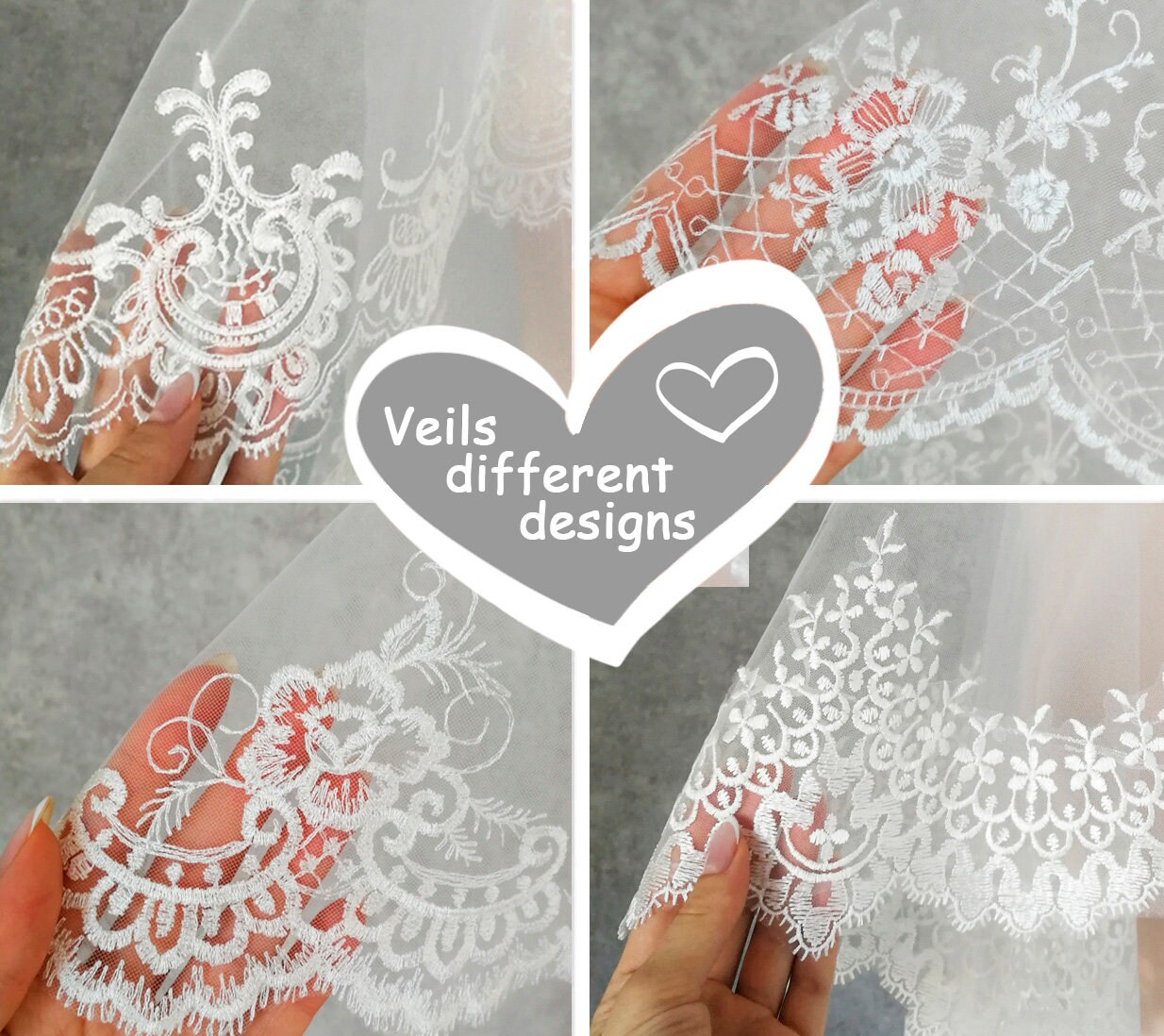 Beautiful embroidered wedding veils with different designs / | Etsy