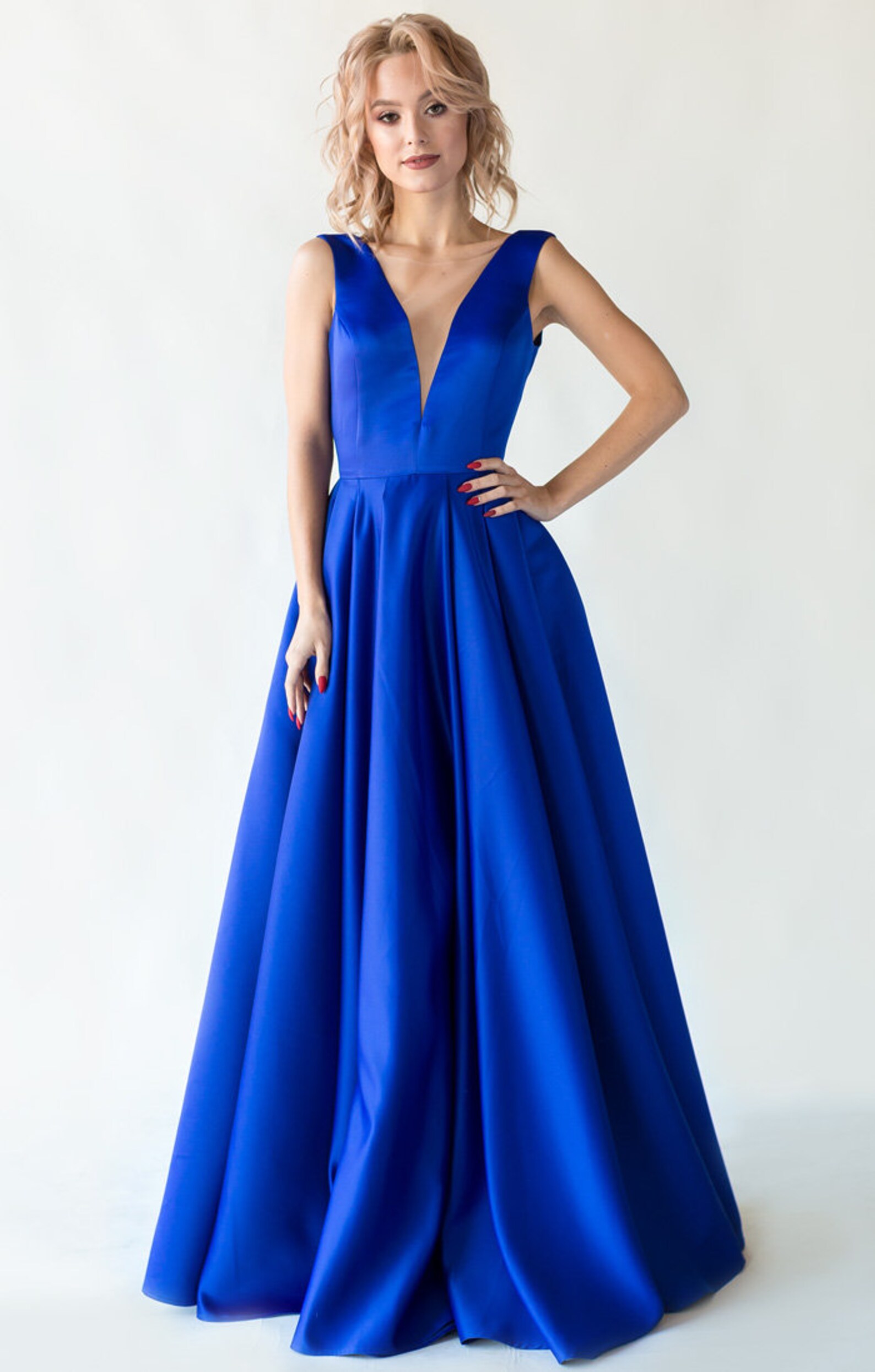 Blue Backless Satin Dress / Long Woman Formal Prom Dress / | Etsy