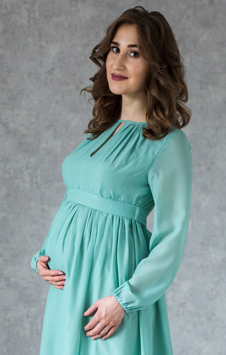 Maternity Cocktail Flowy Dress With Long Sleeves / Midi Dress | Etsy