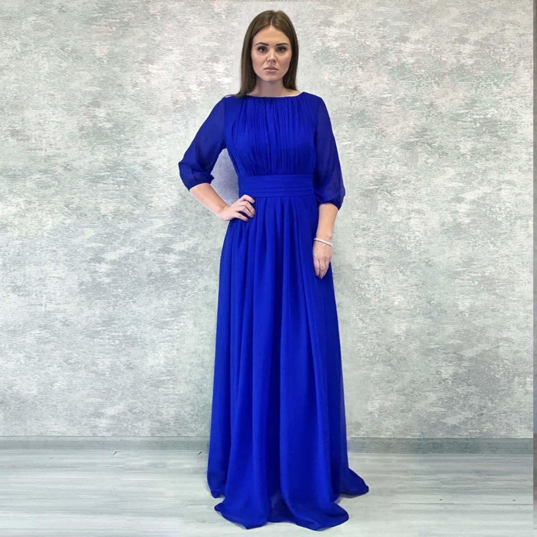 Elegant Royal Blue Chiffon Dress: Flowy Grecian Style Evening Gown - Etsy