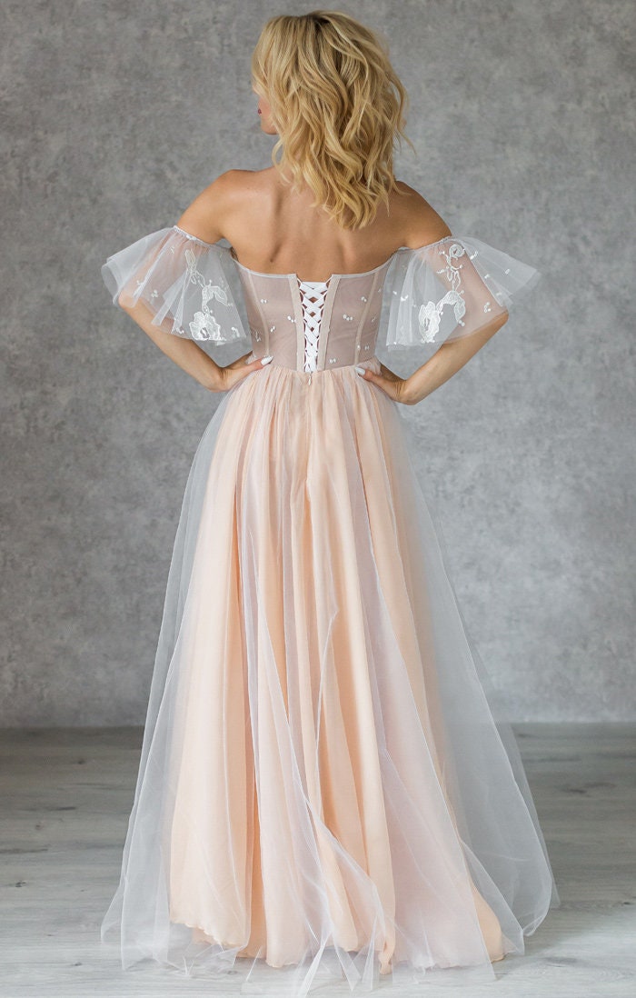 Bohemian Wedding Dress with Built-in Bra / Nude color lining | Etsy