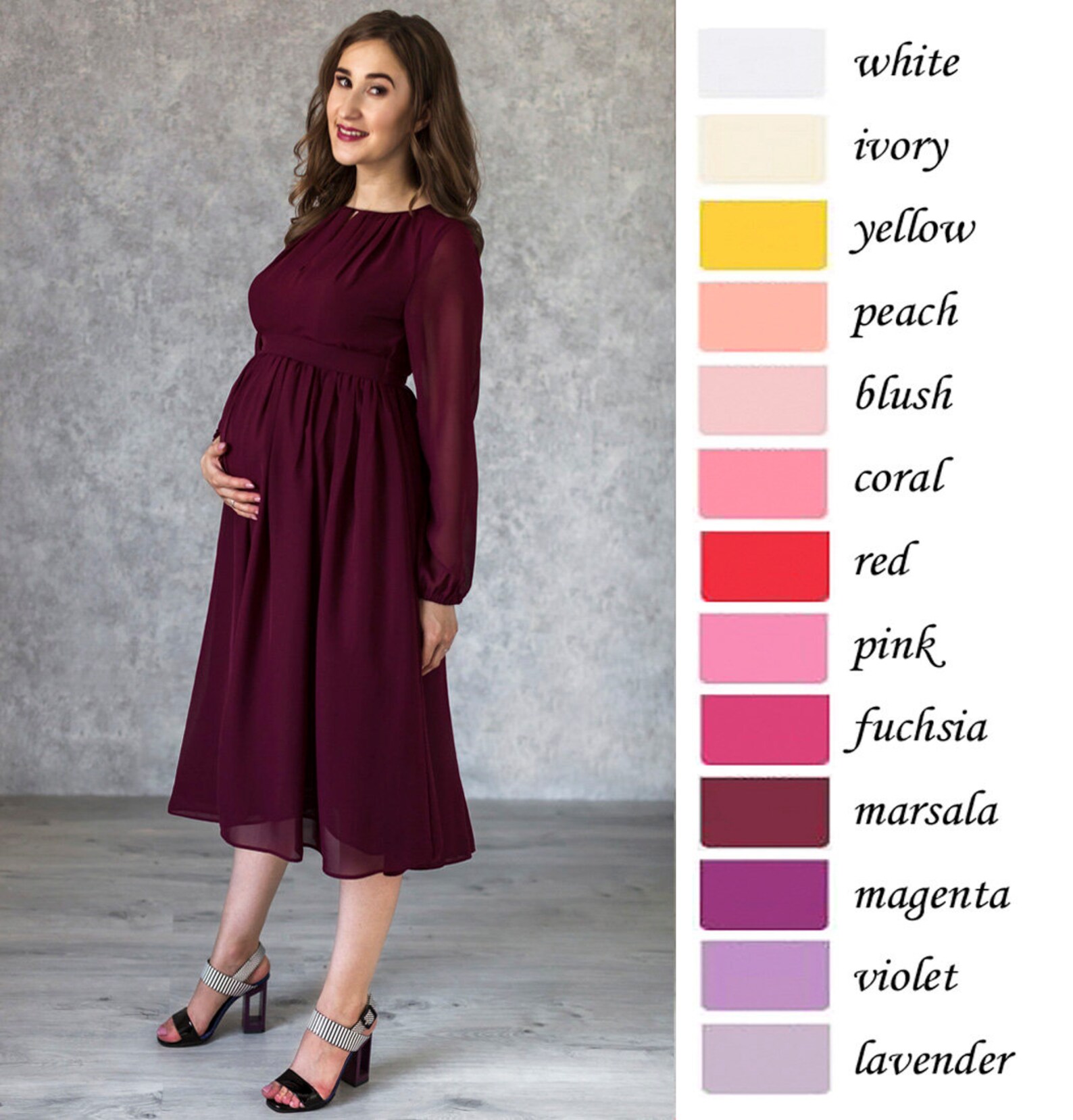 Burgundy Maternity Cocktail Flowy Dress / Midi dress for | Etsy