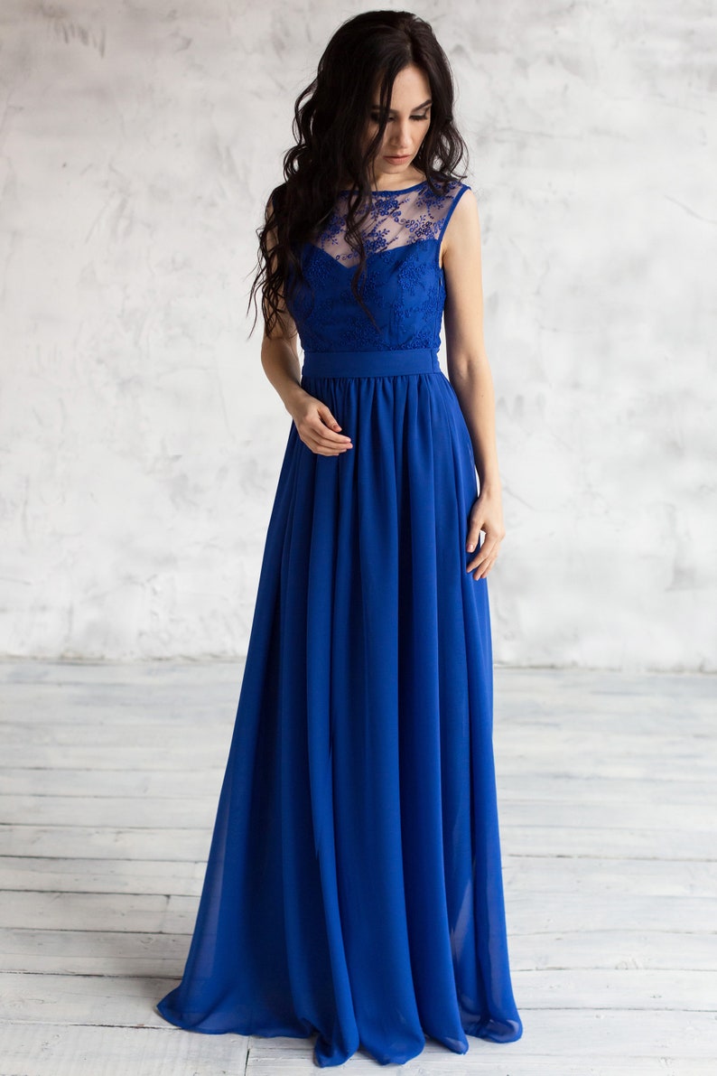 Sleeveless Blue Lace Dress / Woman Formal Chiffon Floral Lace - Etsy