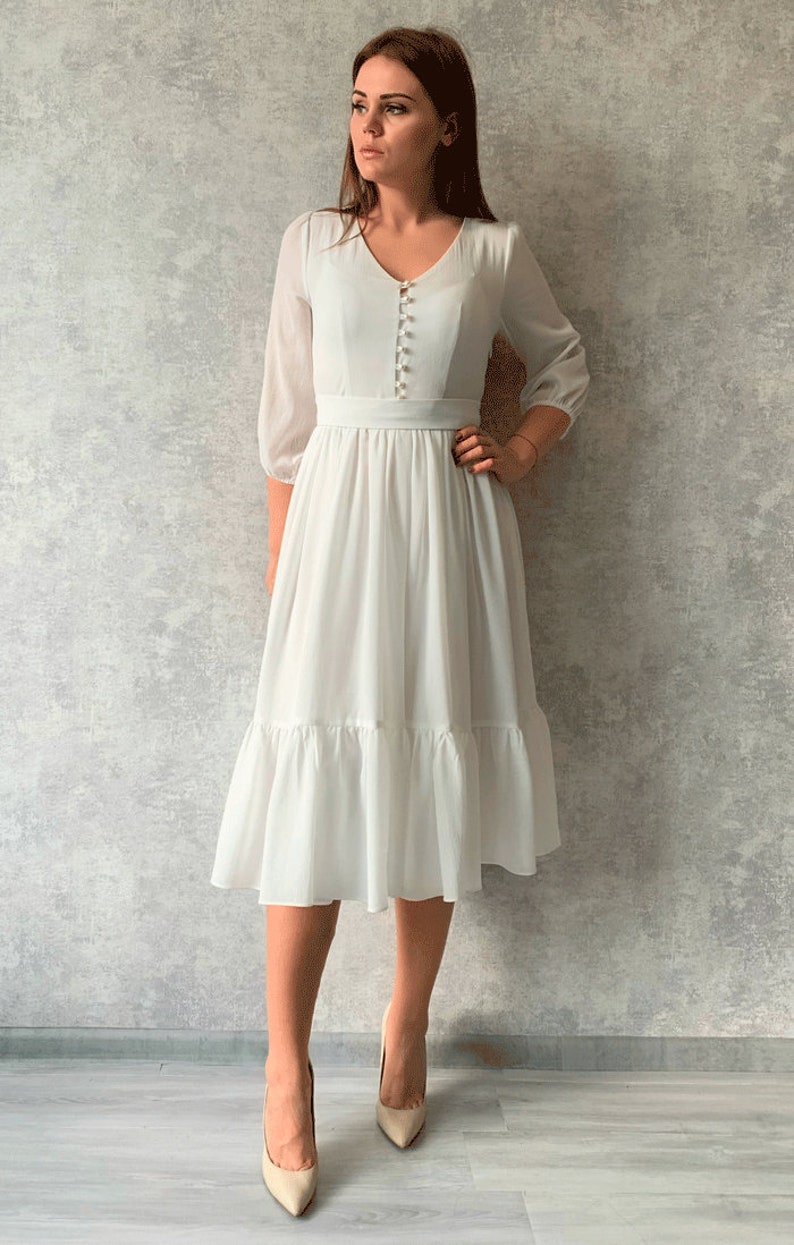 Elegance Midi Chiffon Flowy Dress / Ivory Midi Gown / Woman - Etsy