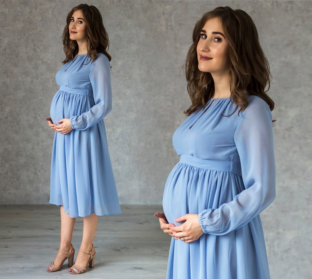 Maternity Cocktail Flowy Dress With Long Sleeves / Midi Dress for ...