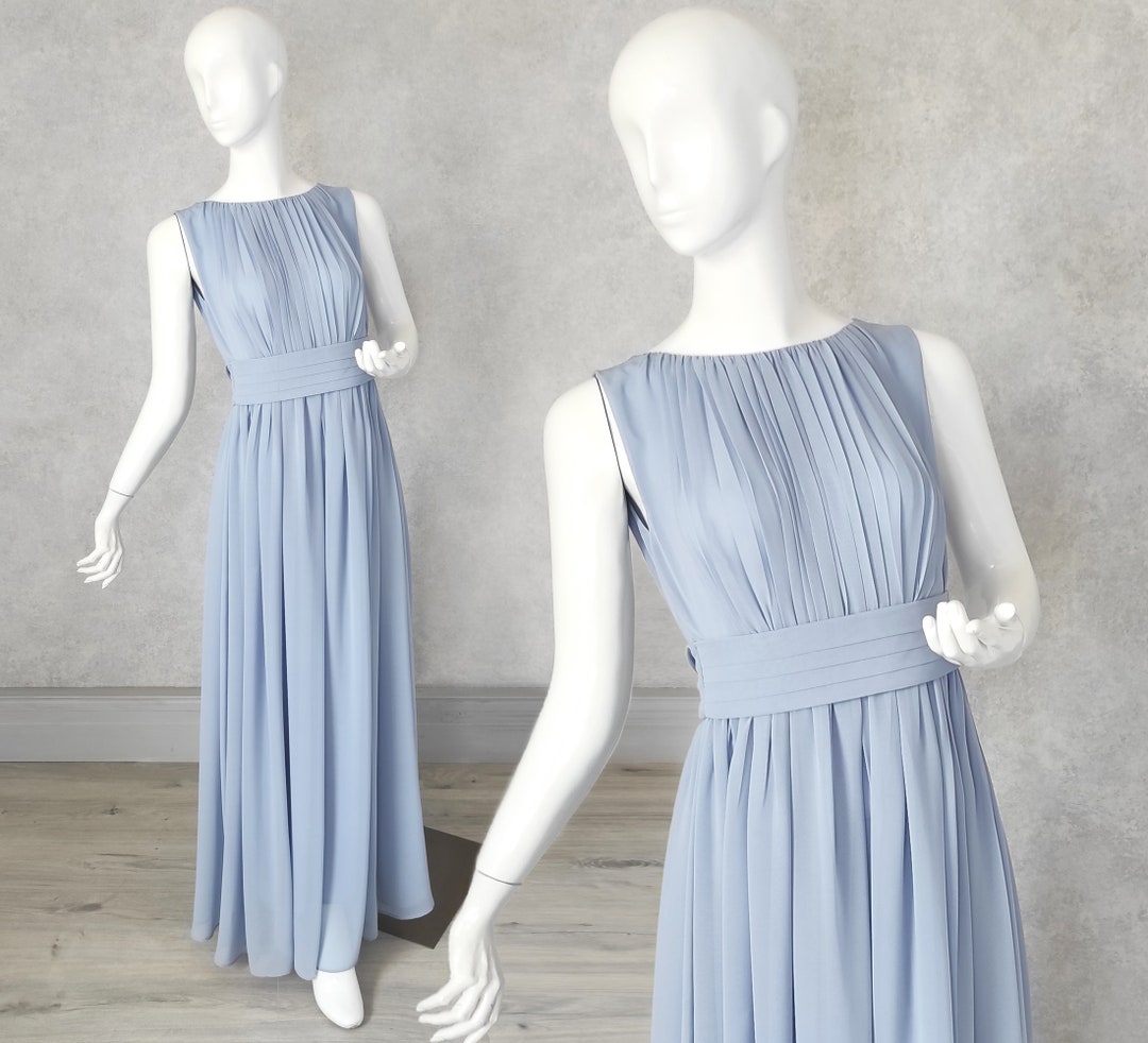 Blue Grey Chiffon Maxi Dress: Greek Goddess Style Prom Gown - Etsy