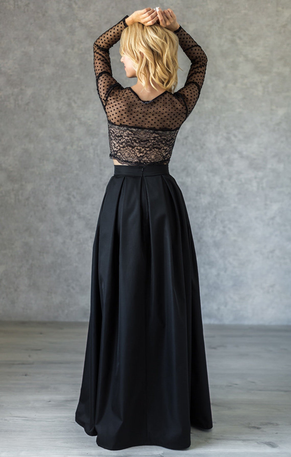 Elegant A Line Black Skirt Maxi Skirt With Pleats Classic Etsy