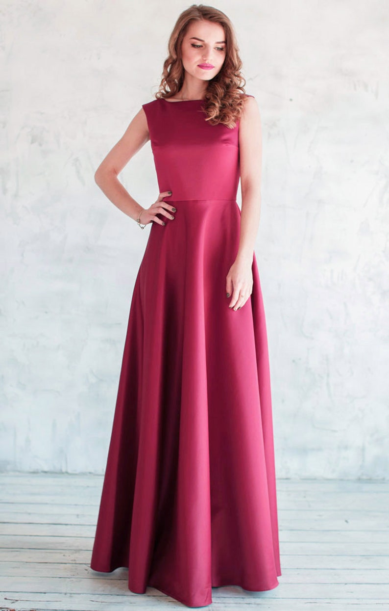Satin Long A-line Dress Sleeveless Wedding Bridesmaid Maxi | Etsy