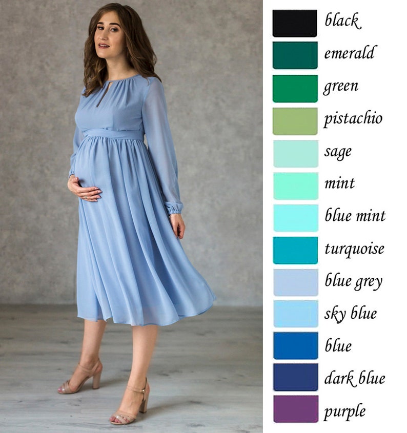 Maternity Cocktail Flowy Dress With Long Sleeves / Midi Dress | Etsy