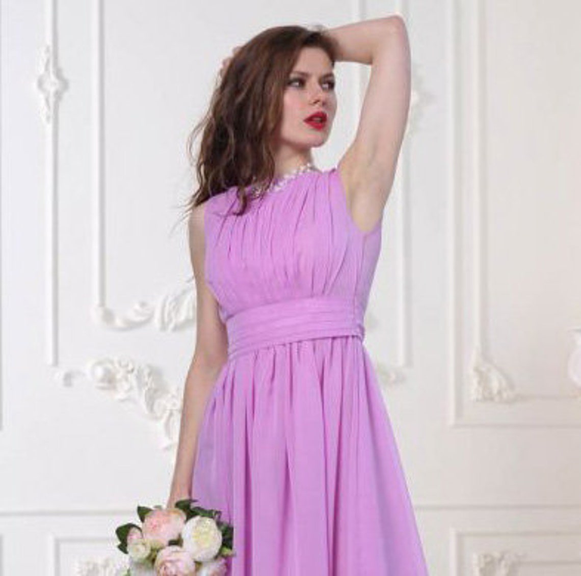 Pink Greek Style Coctail Dress / Minimalist Knee Length - Etsy