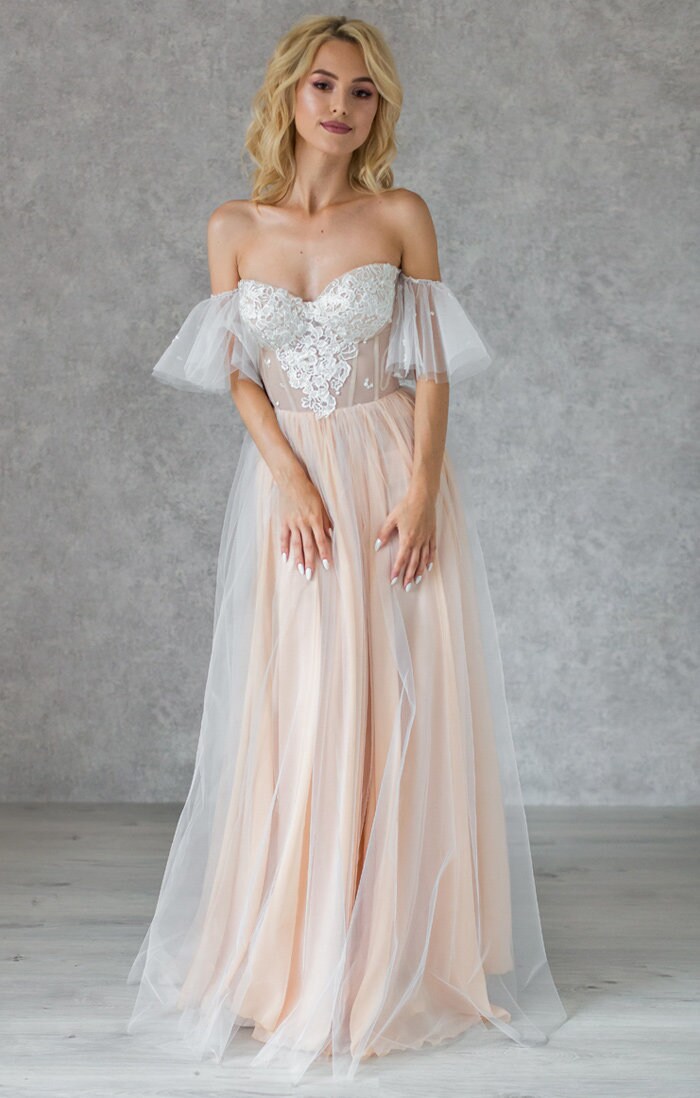 Bohemian Wedding Dress with Built-in Bra / Nude color lining | Etsy