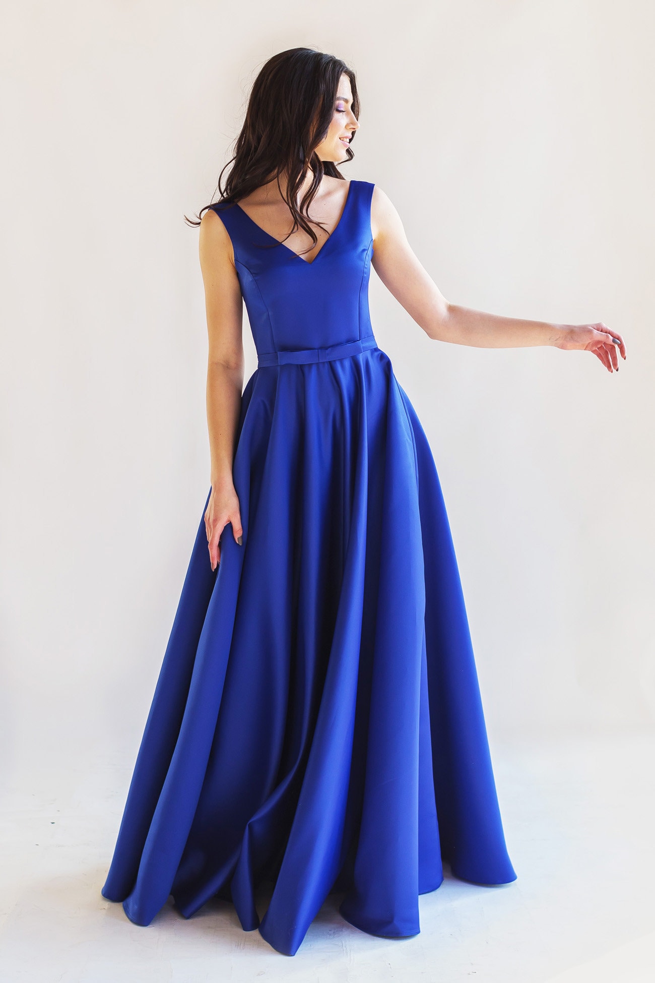 Blue Violet Satin Evening Dress With Corset Lace-up and Full - Etsy