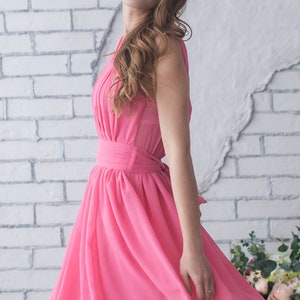Pink Greek Style Coctail Dress / Minimalist Knee Length Sleeveless ...