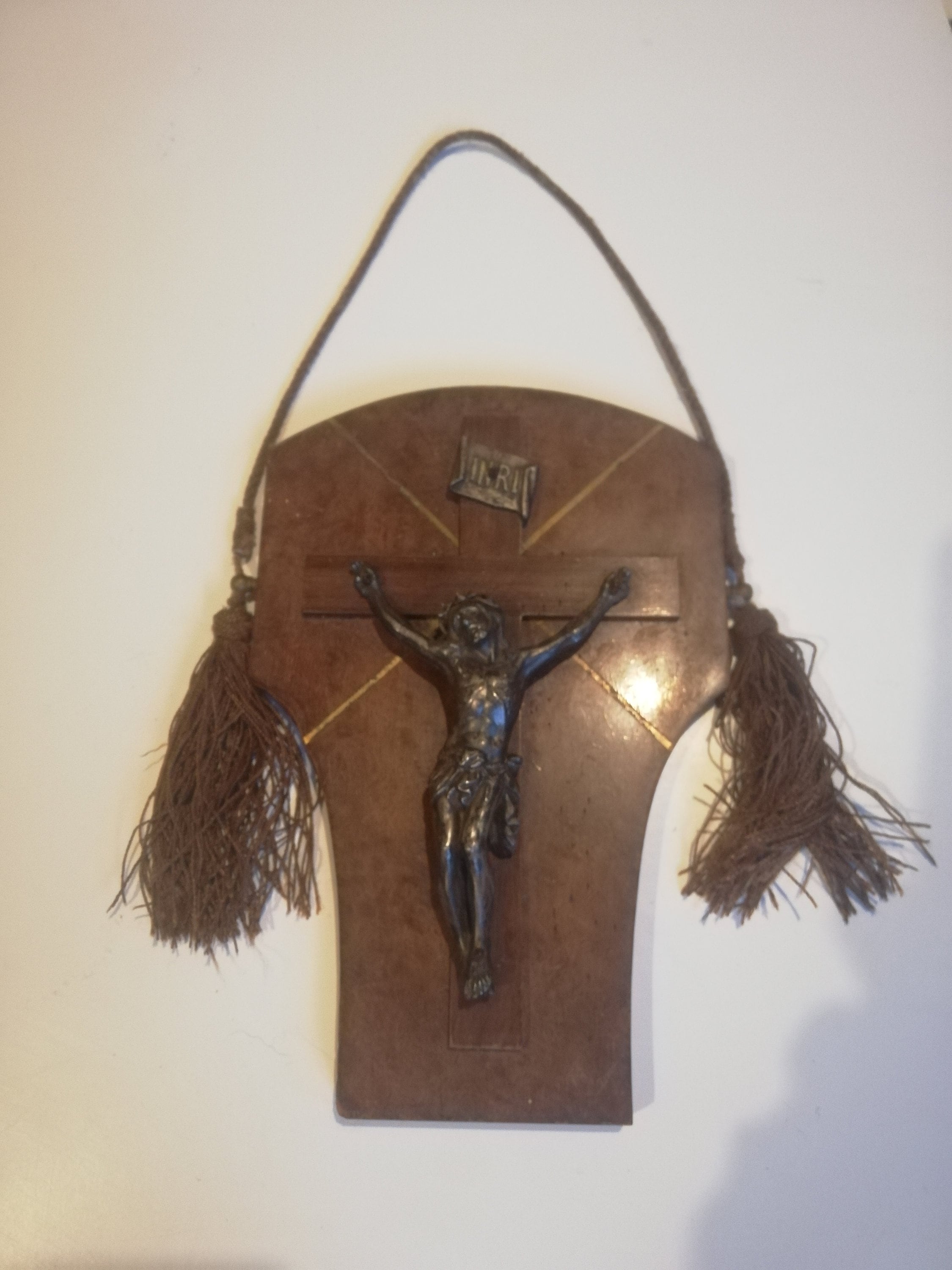 Pretty Art Deco Crucifix in Elm Magnifying Glass and Brass - Etsy