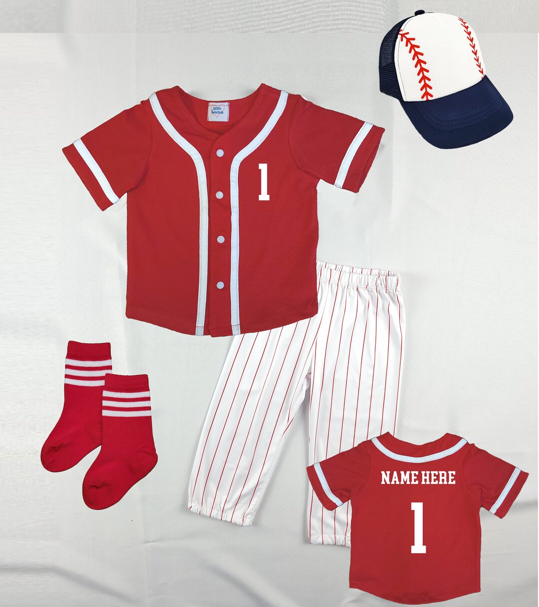 Custom Baby Baseball Jersey: Red Pinstripe Uniform, Personalized Name ...