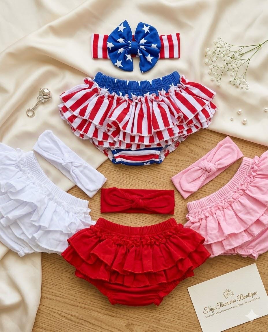 Infant Baby Ruffle Bloomer With Matching Bow Headband Set 9 Colors - Etsy